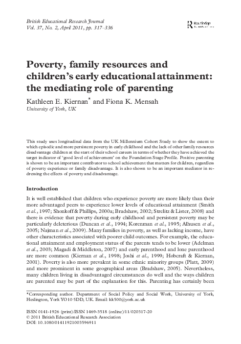 (PDF) Poverty, family resources and children’s early educational ...