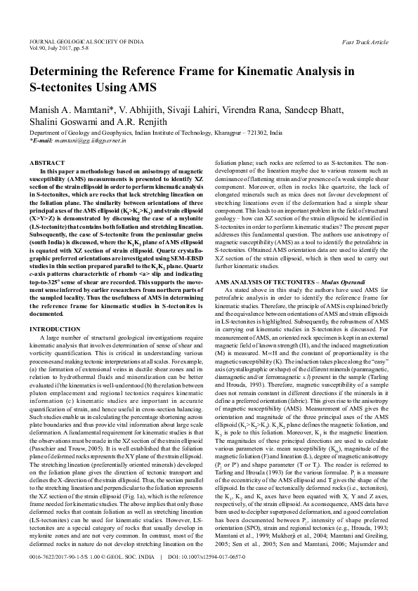 Pdf Determining The Reference Frame For Kinematic Analysis In S Tectonites Using Ams