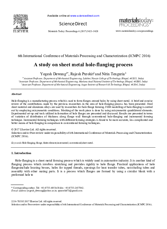 (PDF) A study on sheet metal hole-flanging process