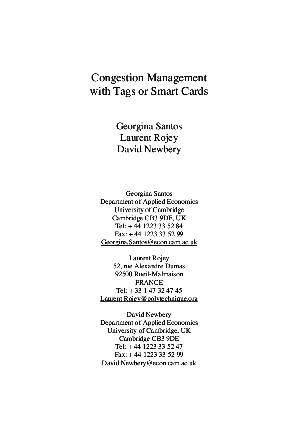 (PDF) Congestion Management with Tags or Smart Cards