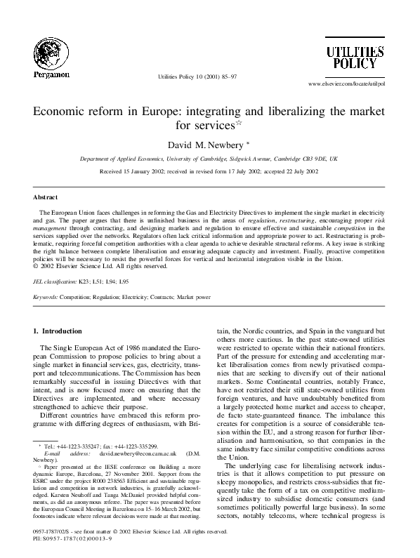 (PDF) Economic Reform in Europe: Integrating and Liberalizing the ...