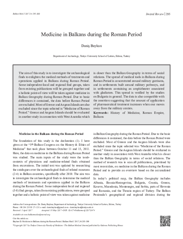 (PDF) Baykan, D., “Medicine in Balkans during the Roman Period”, Balkan ...