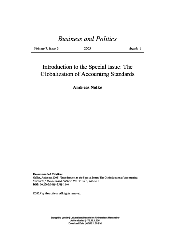 (PDF) The Globalization of Accounting Standards (special issue, 2005)