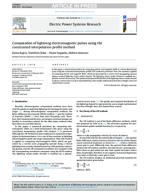 Pdf Computation Of Lightning Electromagnetic Pulses Using The