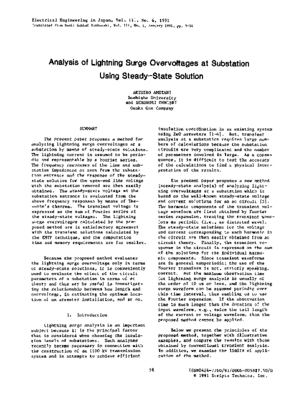 (PDF) Analysis of lightning surge overvoltages at substation using steady-state solution