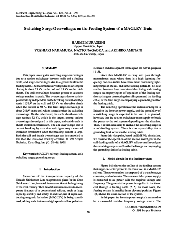 Pdf Switching Surge Overvoltages On The Feeding System Of A Maglev Train