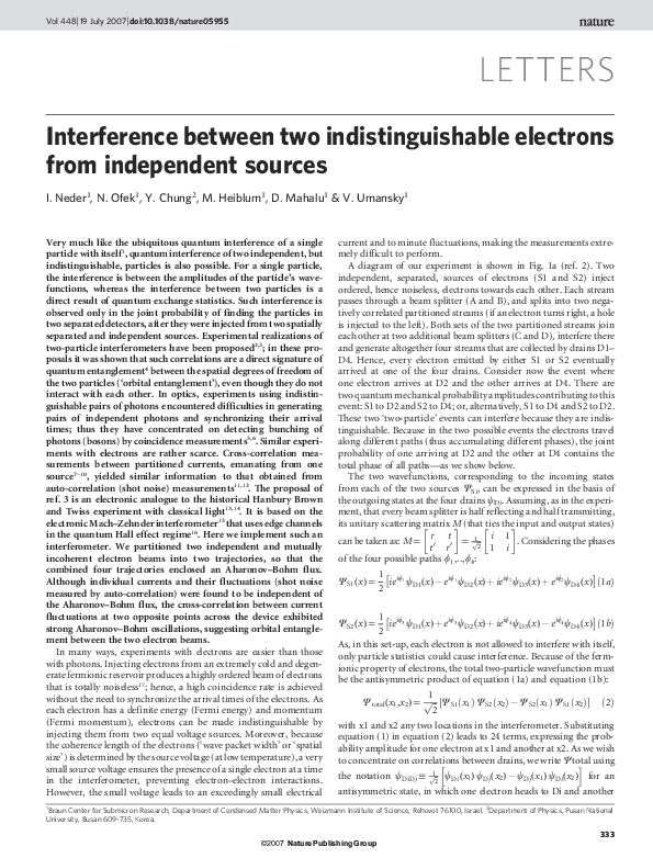 (PDF) Interference between two indistinguishable electrons from ...