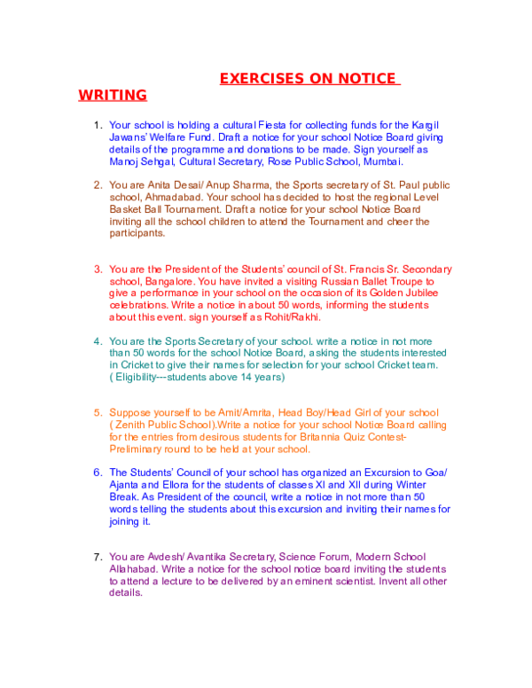(DOC) Exercises on Notice writing