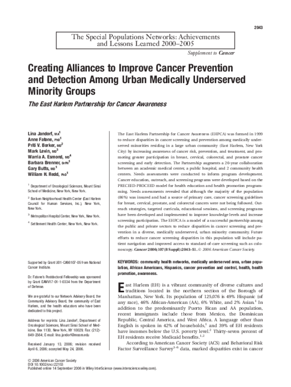 (PDF) Creating alliances to improve cancer prevention and detection ...