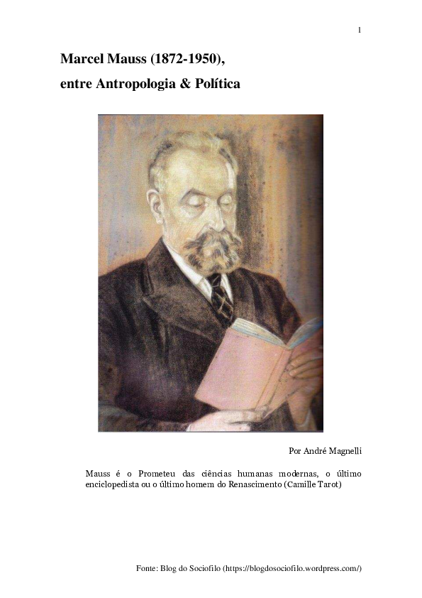 (PDF) Marcel Mauss (1872-1950), entre Antropologia & Política