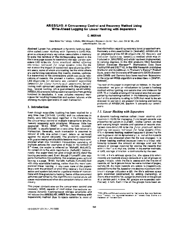 (PDF) ARIES/LHS: A concurrency control and recovery method using write-ahead logging for linear ...