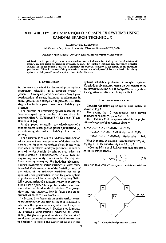 (PDF) Reliability optimization of complex systems using random search technique
