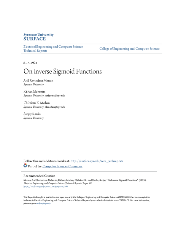 Pdf On Inverse Sigmoid Functions
