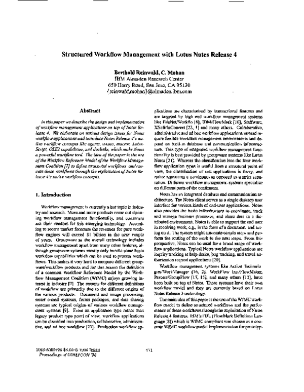 (PDF) Structured workflow management with Lotus Notes Release 4