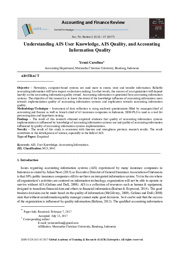 Pdf Understanding Ais User Knowledge Ais Quality And Accounting