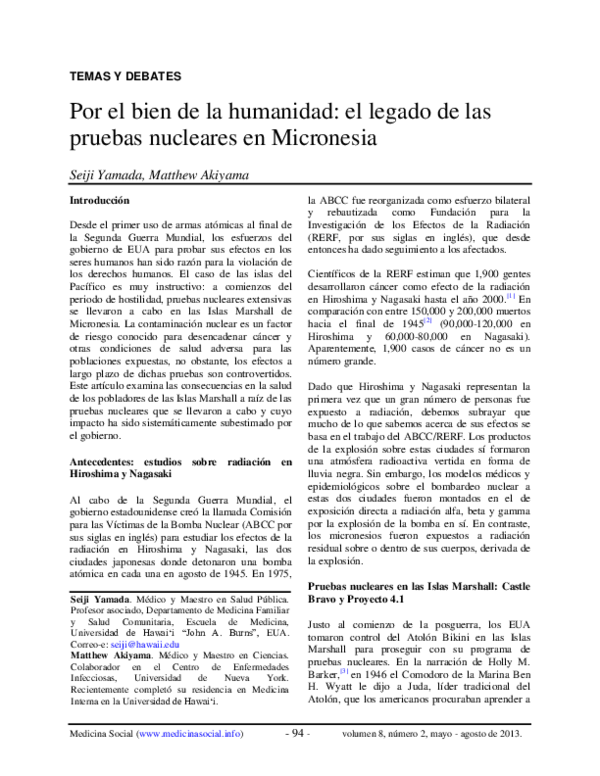 (PDF) Por el bien de la humanidad': el legado de las pruebas nucleares ...