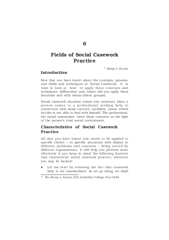 (PDF) 6 Fields of Social Casework Practice