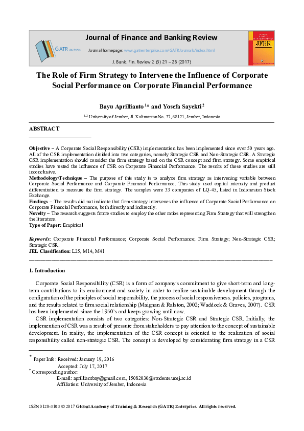 (PDF) The Role of Firm Strategy to Intervene the Influence of Corporate ...