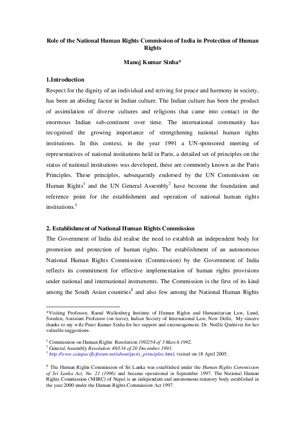 (PDF) Role of the National Human Rights Commission of India in ...