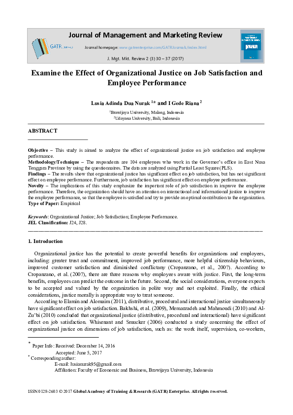 (PDF) Examine the Effect of Organizational Justice on Job Satisfaction ...