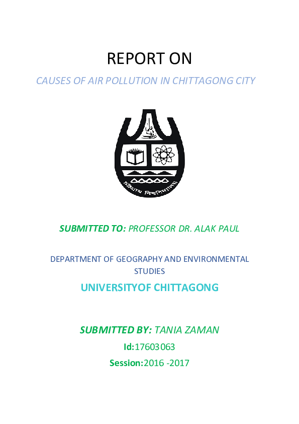 (DOC) REPORT ON CAUSES OF AIR POLLUTION IN CHITTAGONG CITY
