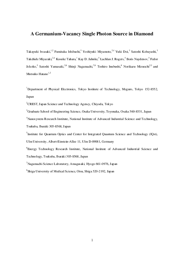 (PDF) A Germanium-Vacancy Single Photon Source in Diamond