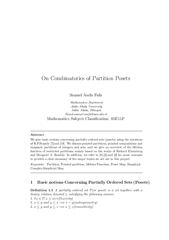 (PDF) On Combinatorics of Partition Posets Mathematics Subject Classification: 05E11P