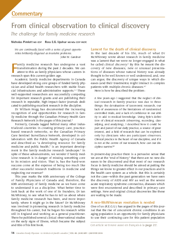 (PDF) From clinical observation to clinical discovery: the challenge ...