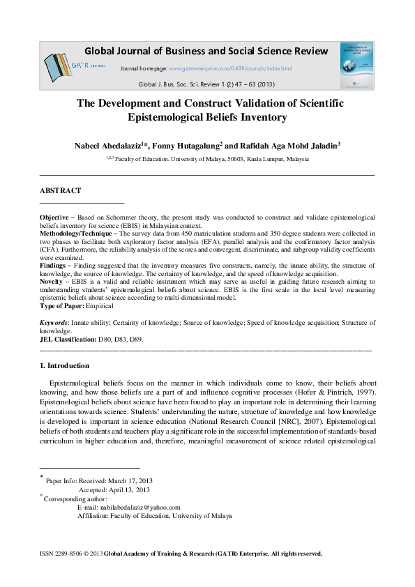 Pdf The Development And Construct Validation Of Scientific
