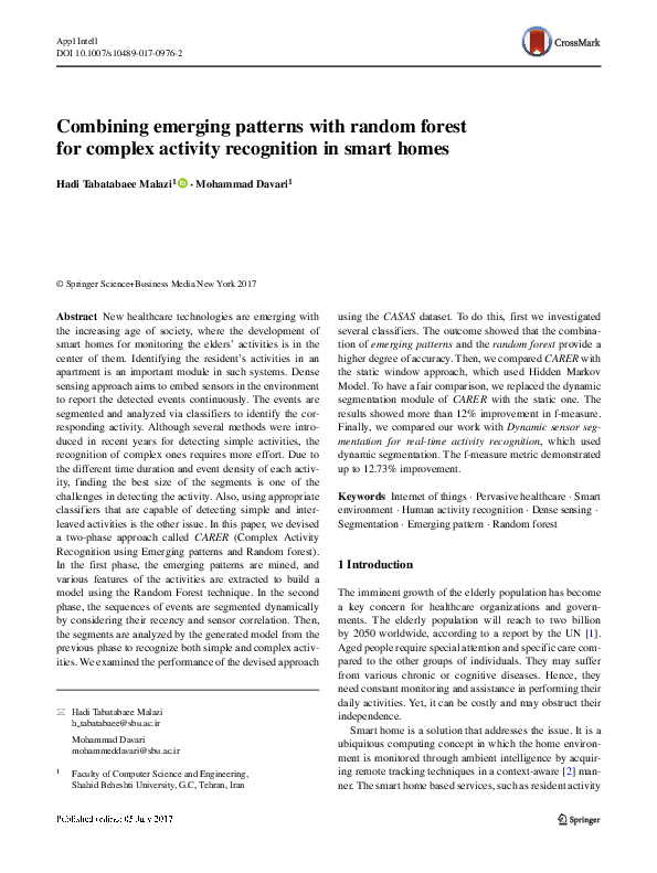 Pdf Combining Emerging Patterns With Random Forest For Complex Activity Recognition In Smart Homes