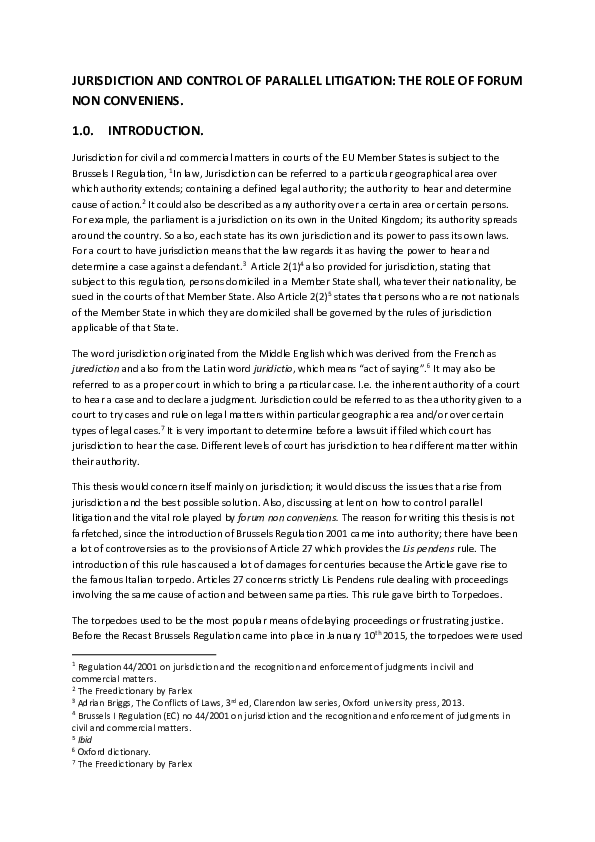 (DOC) JURISDICTION AND CONTROL OF PARALLEL LITIGATION: THE ROLE OF ...