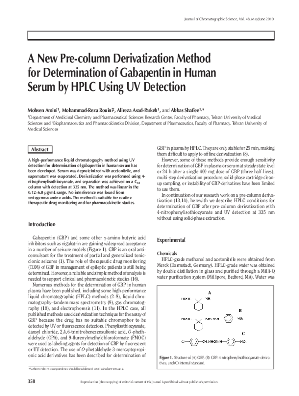 (PDF) A New Pre-column Derivatization Method for Determination of Gabapentin in Human Serum by ...