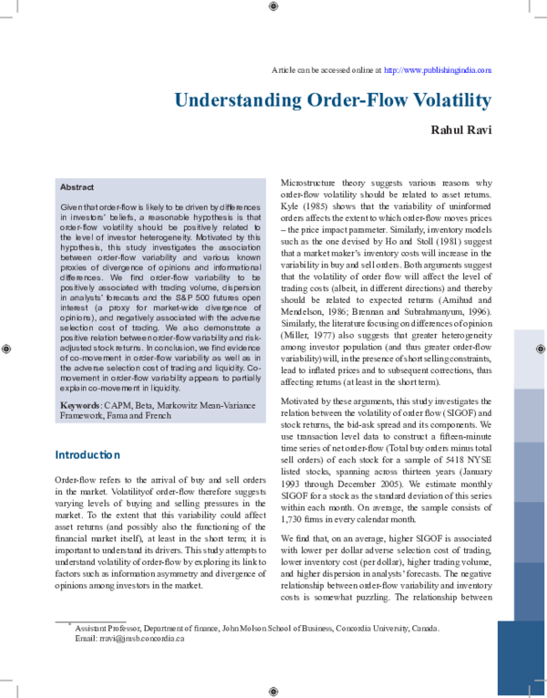 (PDF) Understanding Order-Flow Volatility