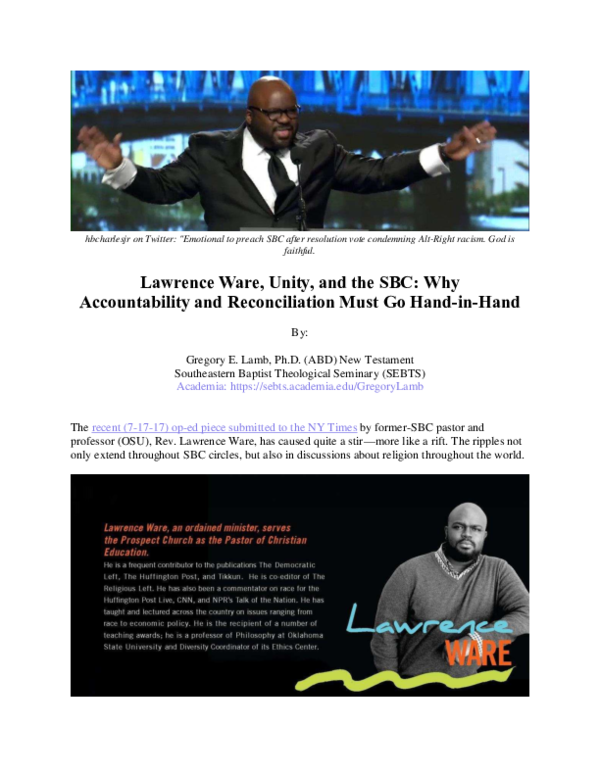 (PDF) Lawrence Ware, Unity, and the SBC: Why Accountability and ...