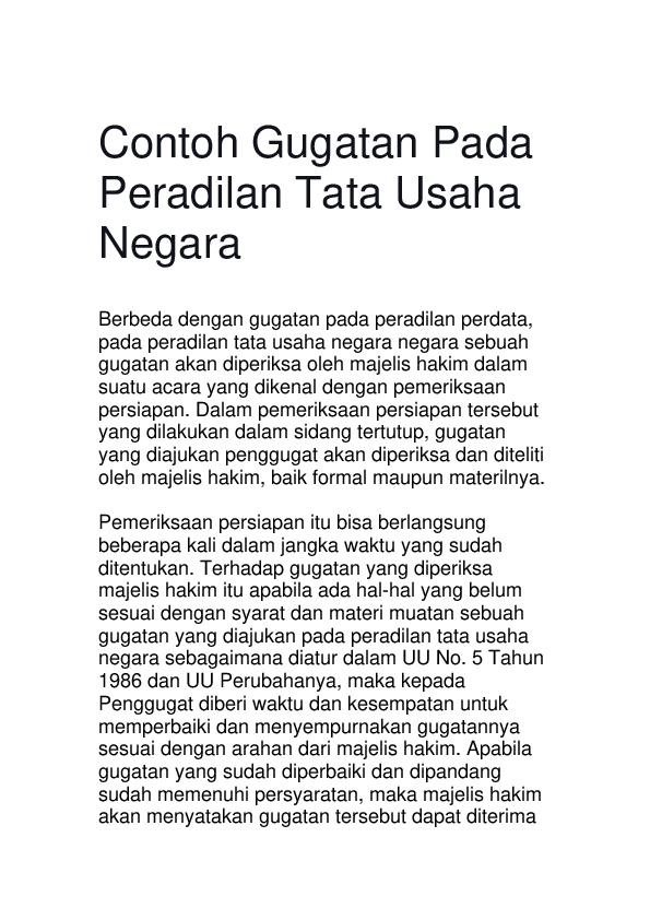 (DOC) Contoh Gugatan Pada Peradilan Tata Usaha Negara