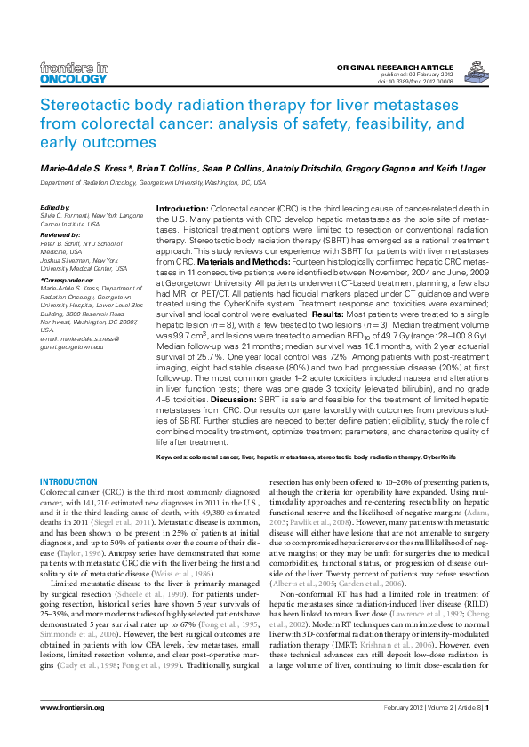 (PDF) Systematic review Stereotactic body radiotherapy for colorectal cancer liver metastases: A ...
