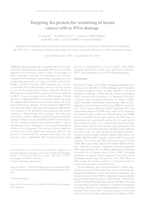 (PDF) Targeting Ku protein for sensitizing of breast cancer cells to ...