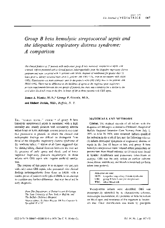 Group B beta hemolytic streptococcal sepsis and the idiopathic ...