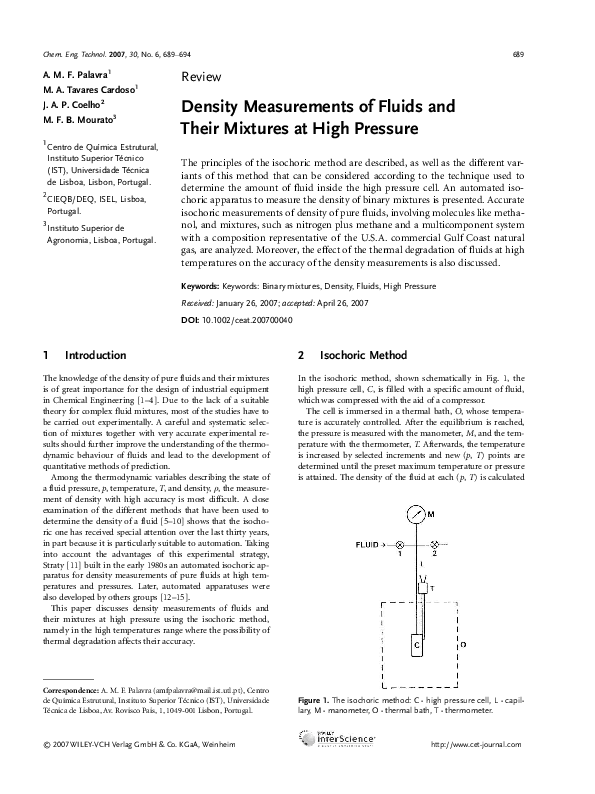 (PDF) Density Measurements of Fluids and Their Mixtures at High Pressure