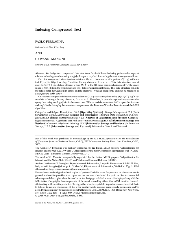 (PDF) Indexing compressed text
