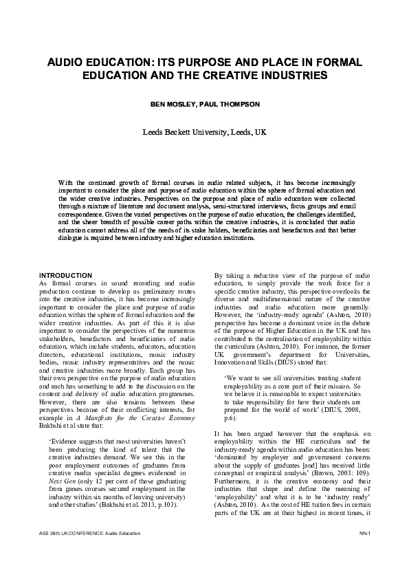 (PDF) Audio Education: Its Purpose and Place in Formal Education and ...