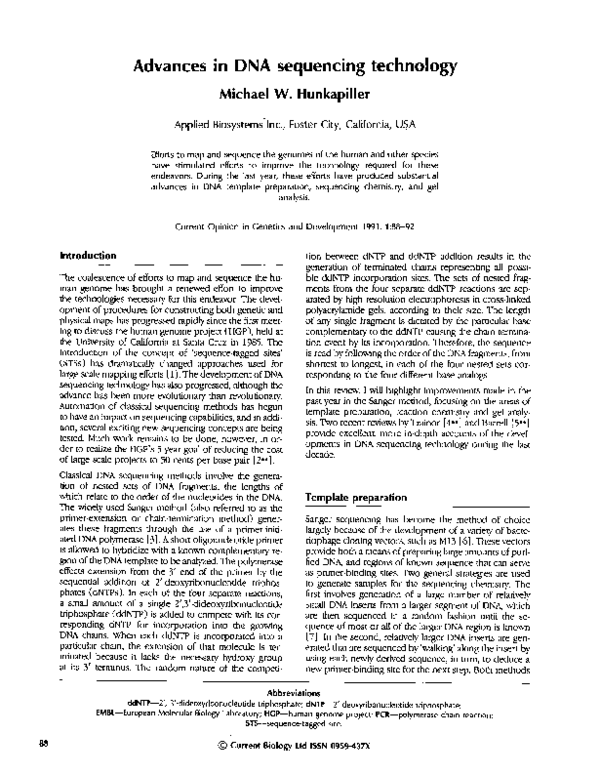 (PDF) Advances in DNA Sequencing Technology