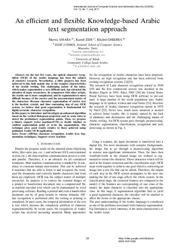 Pdf An Efficient And Flexible Knowledge Based Arabic Text Segmentation Approach