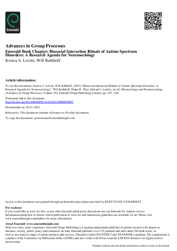 (PDF) Biosocial Interaction Rituals of Autism Spectrum Disorders: A ...