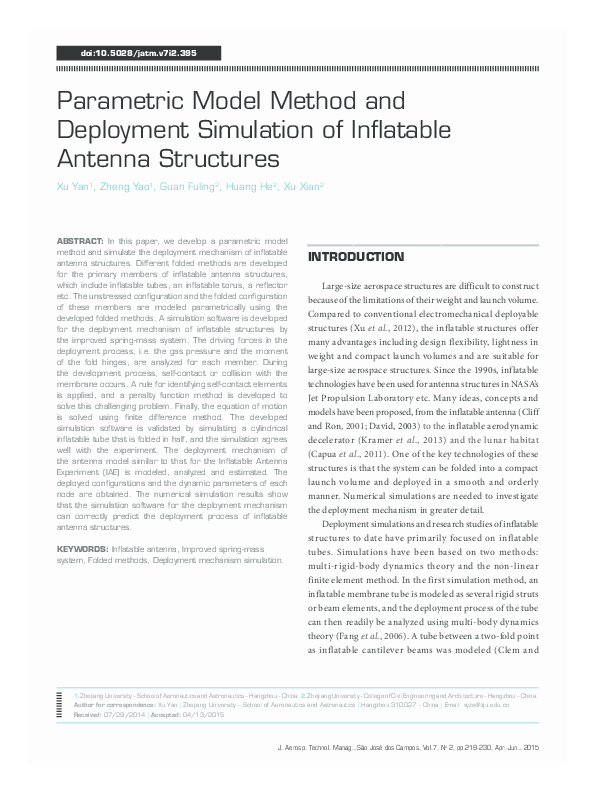 Pdf Parametric Model Method And Deployment Simulation Of Inflatable Antenna Structures