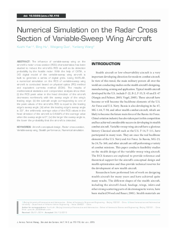 (PDF) Numerical Simulation on the Radar Cross Section of Variable-Sweep ...