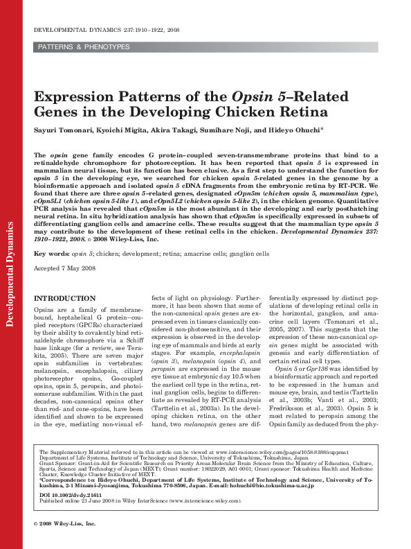(PDF) Expression patterns of the opsin 5 -related genes in the ...