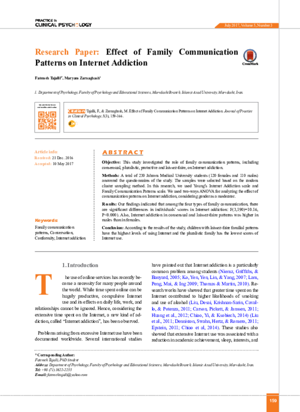 (PDF) Effect of Family Communication Patterns on Internet Addiction