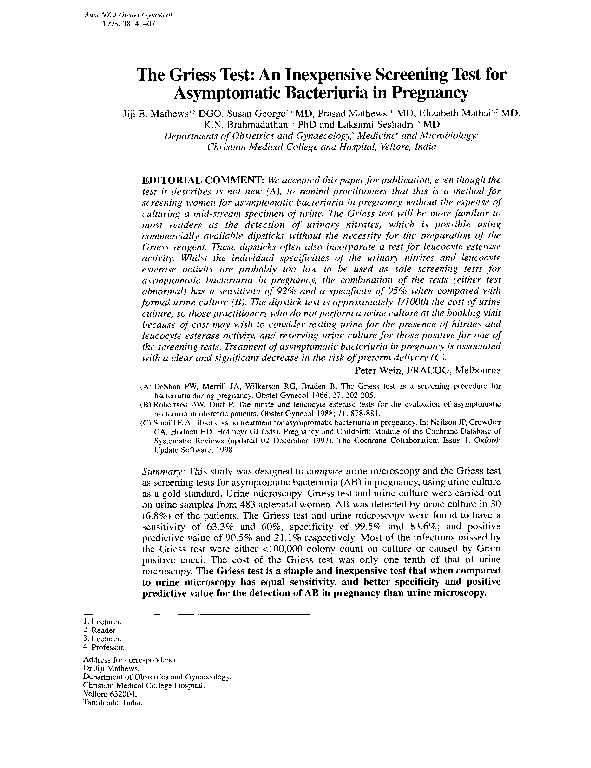 (PDF) The Griess Test: An Inexpensive Screening Test for Asymptomatic ...