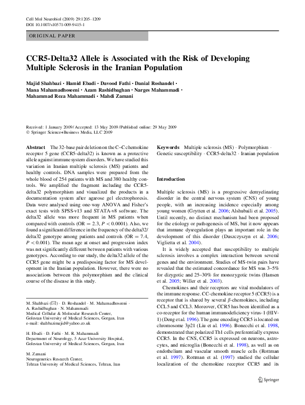 (PDF) CCR5-Delta32 Allele is Associated with the Risk of Developing ...